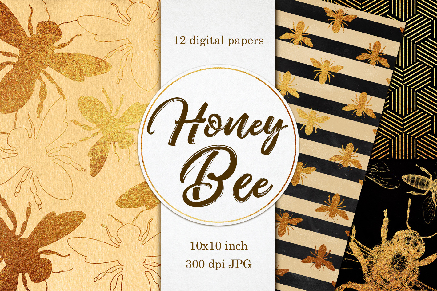 12 Honey Bee with gold patterns, a Pattern Graphic by PixelJungle ...