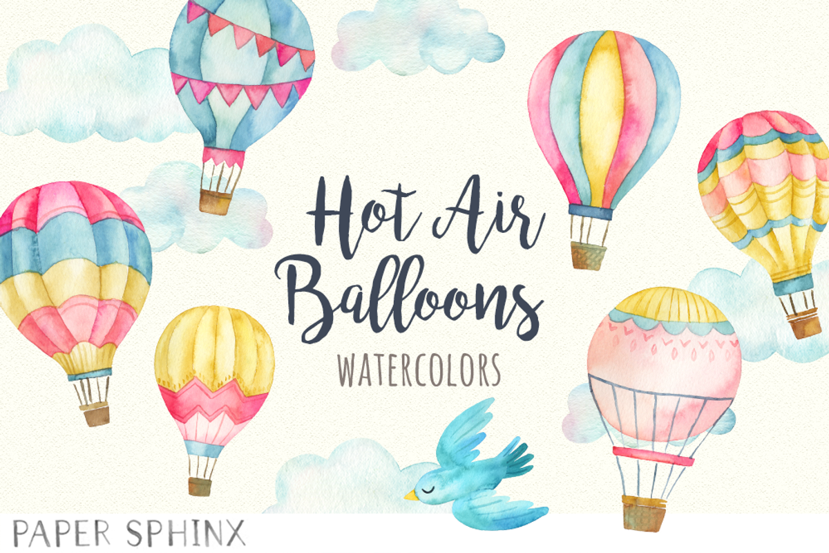 Watercolor Hot Air Balloons Clipart, an Illustration by PaperSphinx