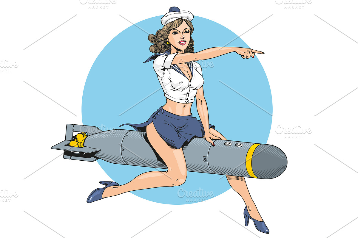 Sailor woman riding a torpedo bomb, a Person Illustration by Ledokolua