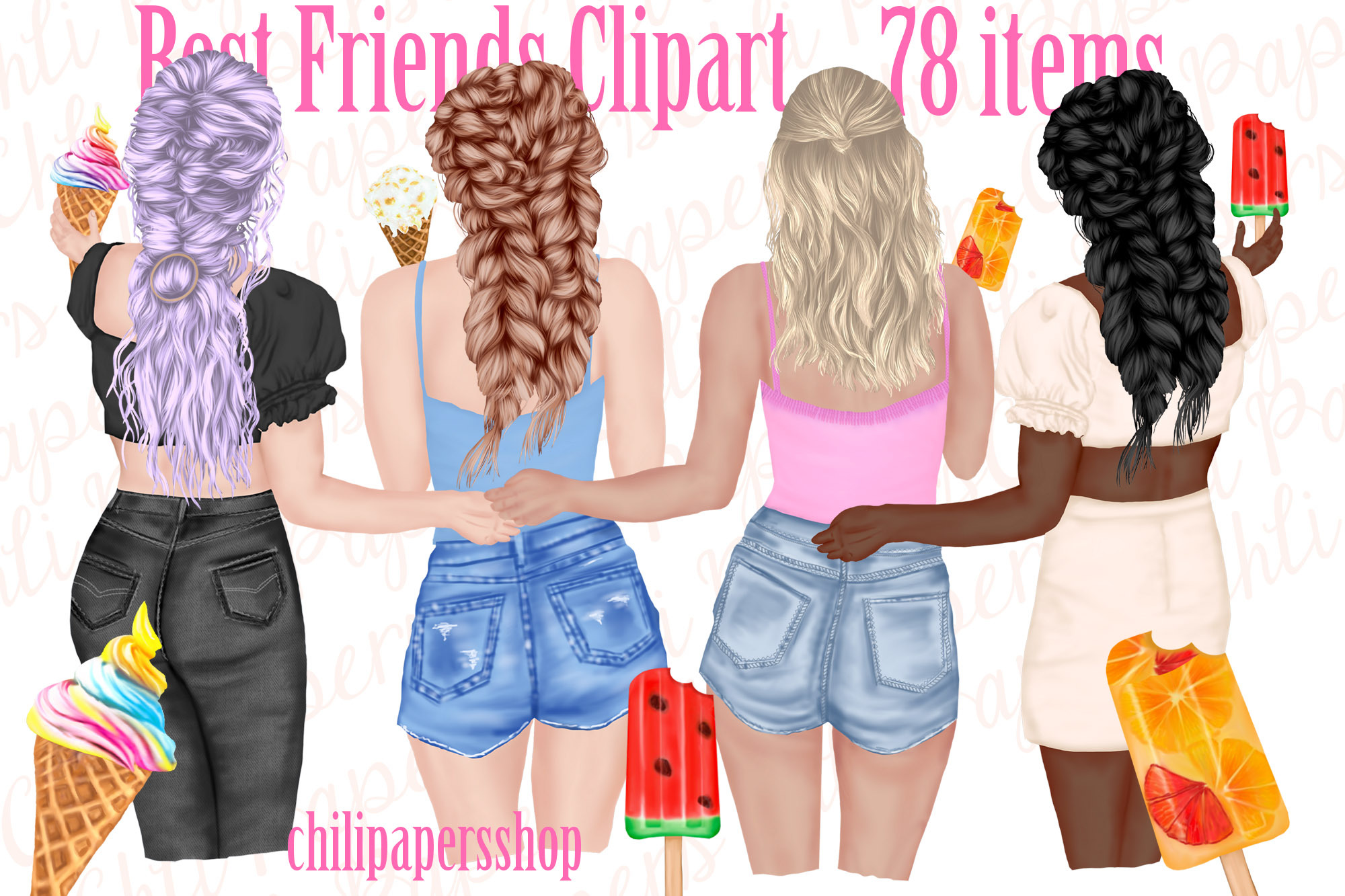 Best Friends Clipart Besties clipart, an Illustration by chilipapers