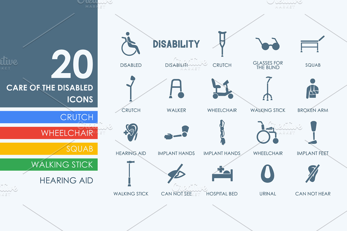20 People with Disabilities icons, an Icon by Palau | Creative Market