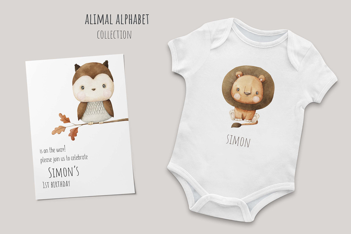 Animal alphabet - watercolor set, an Animal Illustration by Alesya Pytskaya
