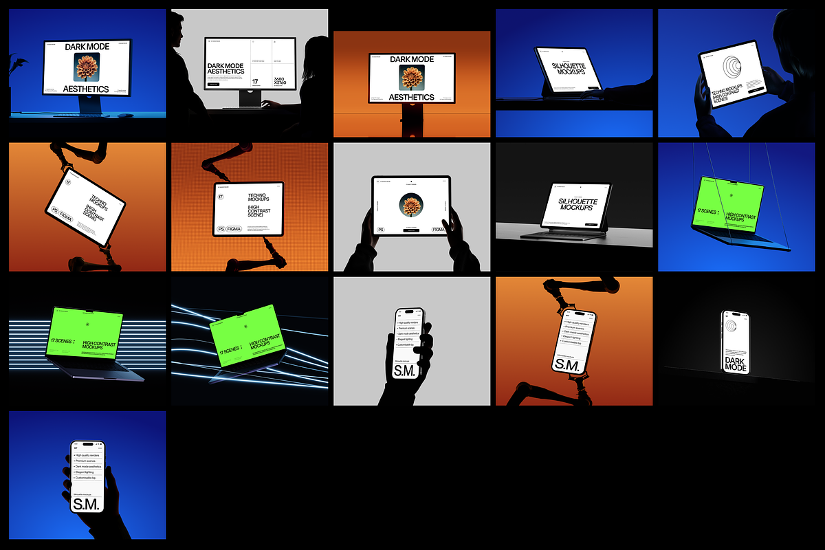 Blackout silhouette device mockups, a Device Mockup by Wannathis.one