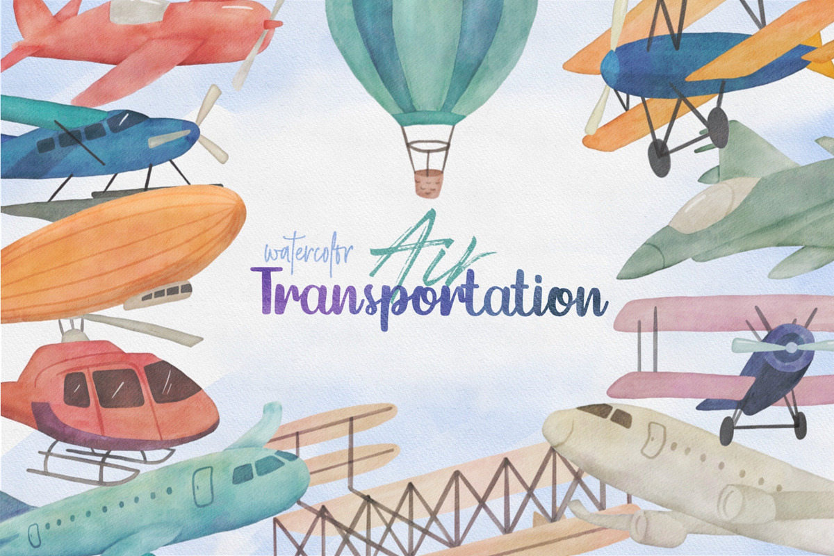 Watercolor Airplane Clipart, a Transportation Illustration by ...