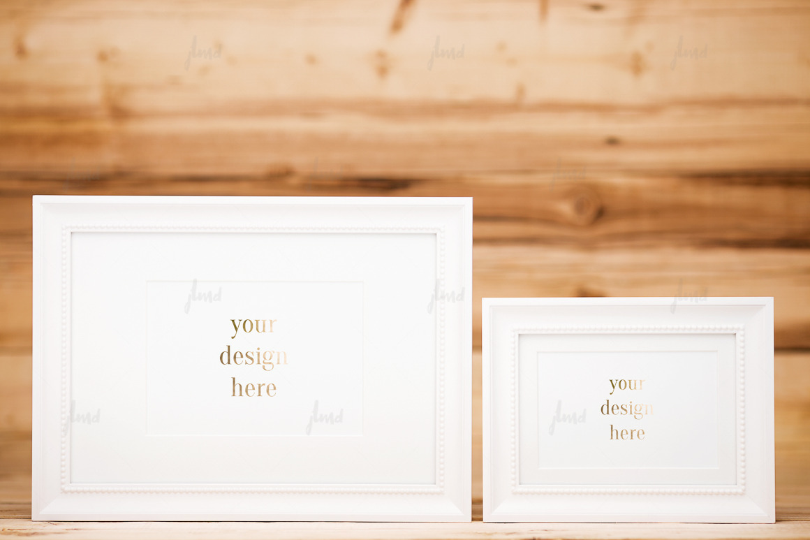 White frames on wood background, a Print Template by JustLikeMyDesktop