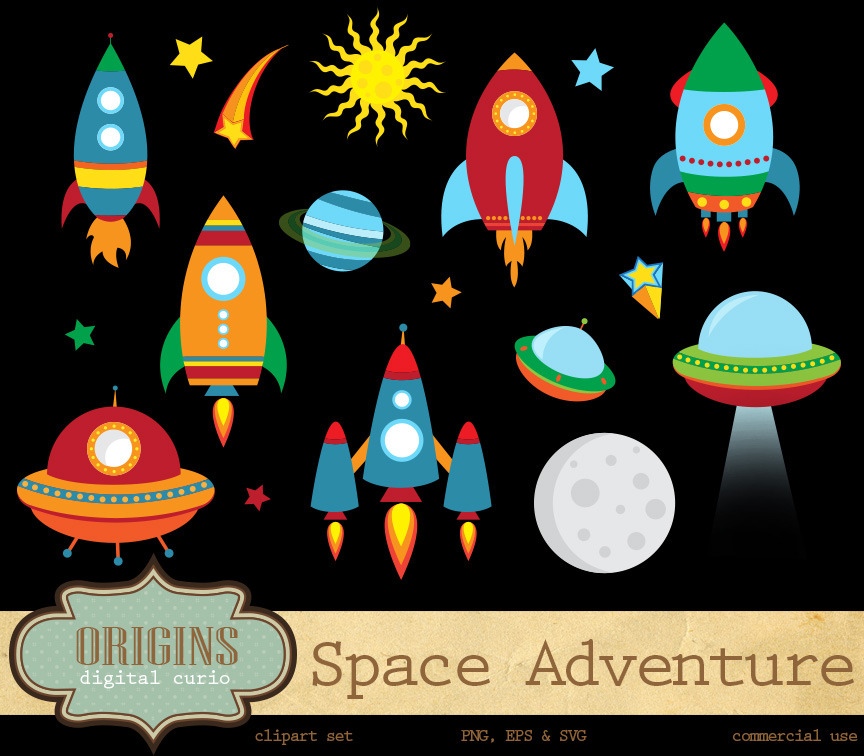 Outer Space Rockets Clipart, an Illustration by Digital Curio