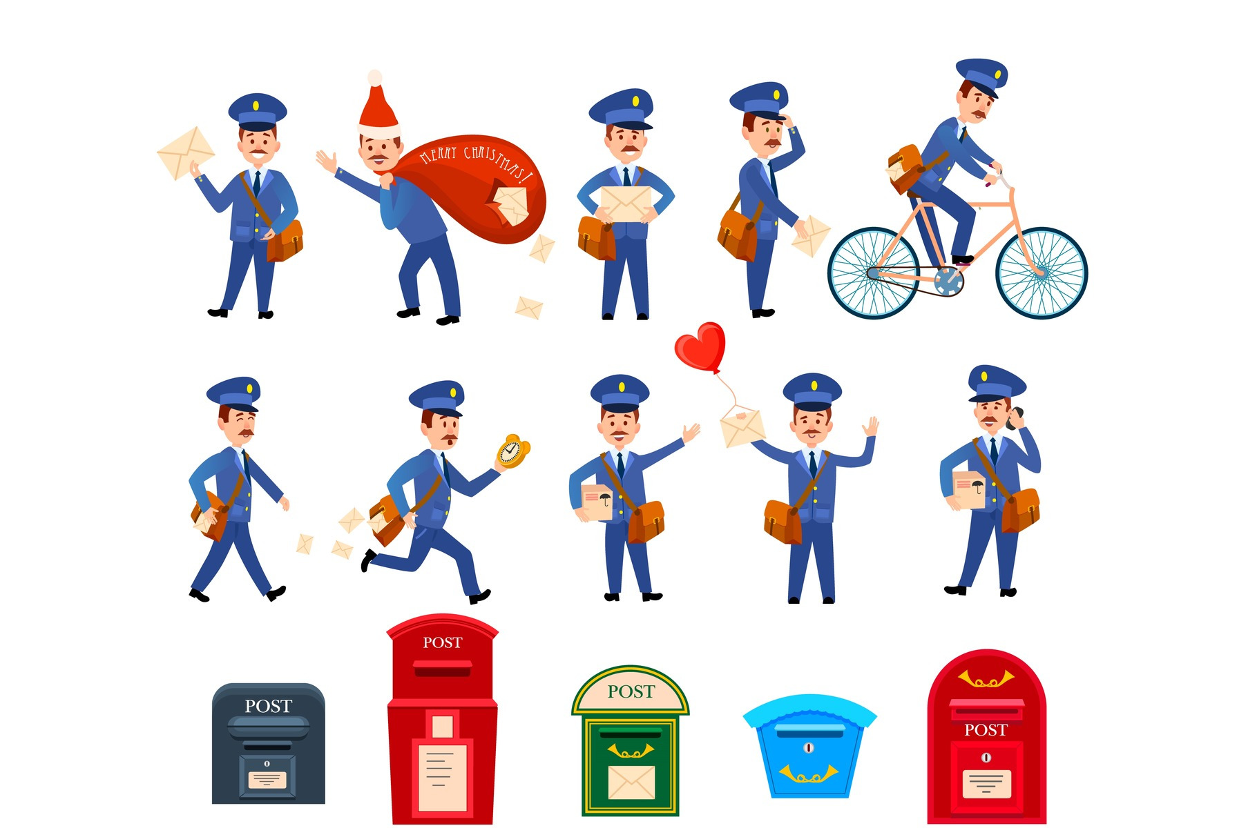 Set of Intersting Icons with Postman | People Illustrations ~ Creative ...