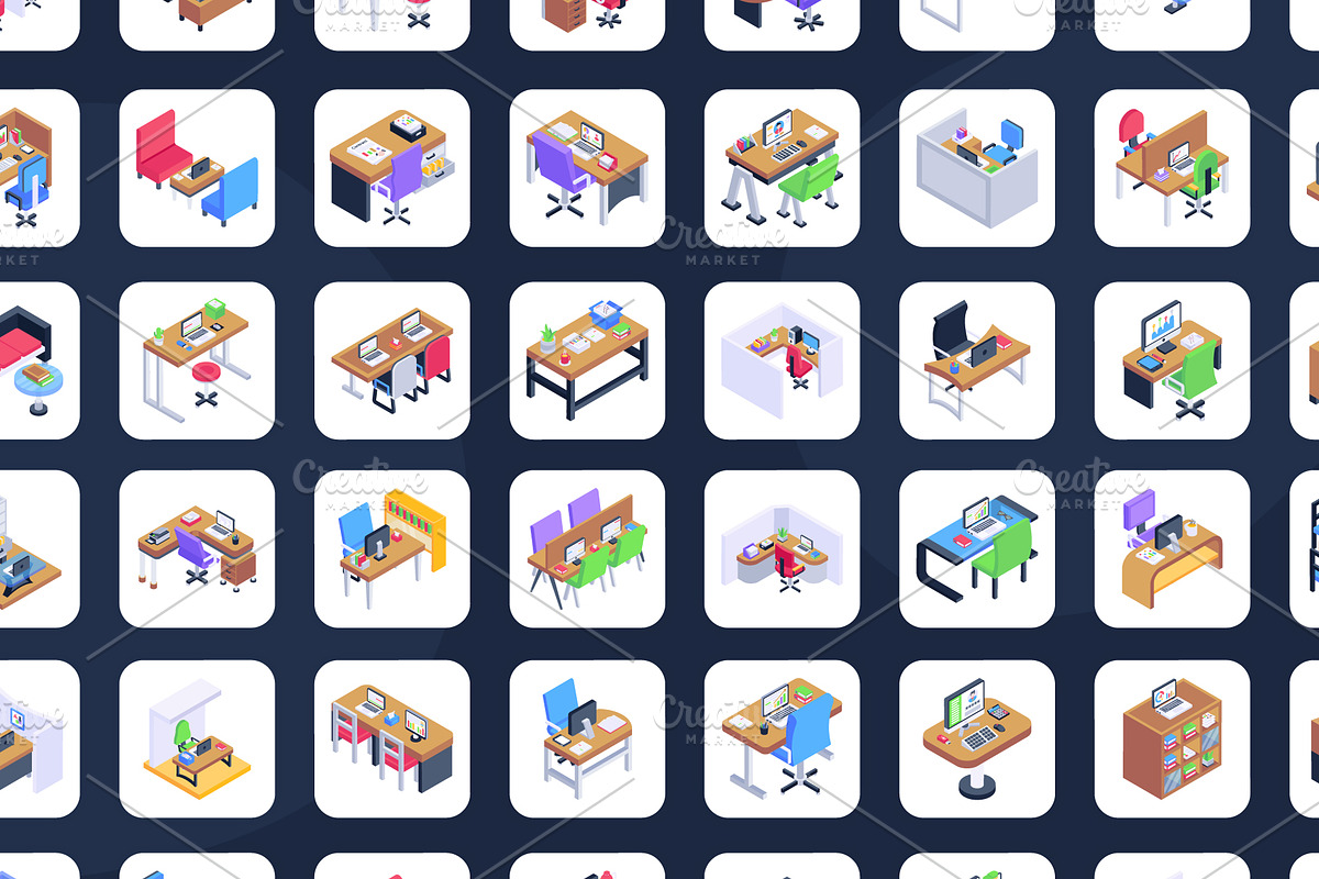 100 Isometric Workspace Icons