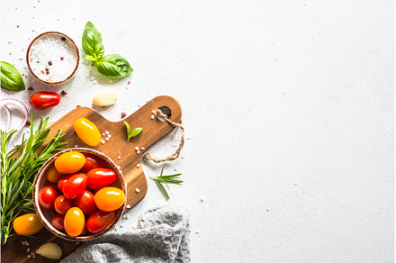 Food cooking background on white, a Food & Drink Photo by Nadia-nb