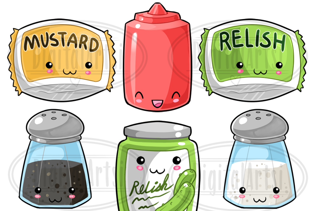Kawaii Condiments Clipart, an Illustration by DigitalArtsi