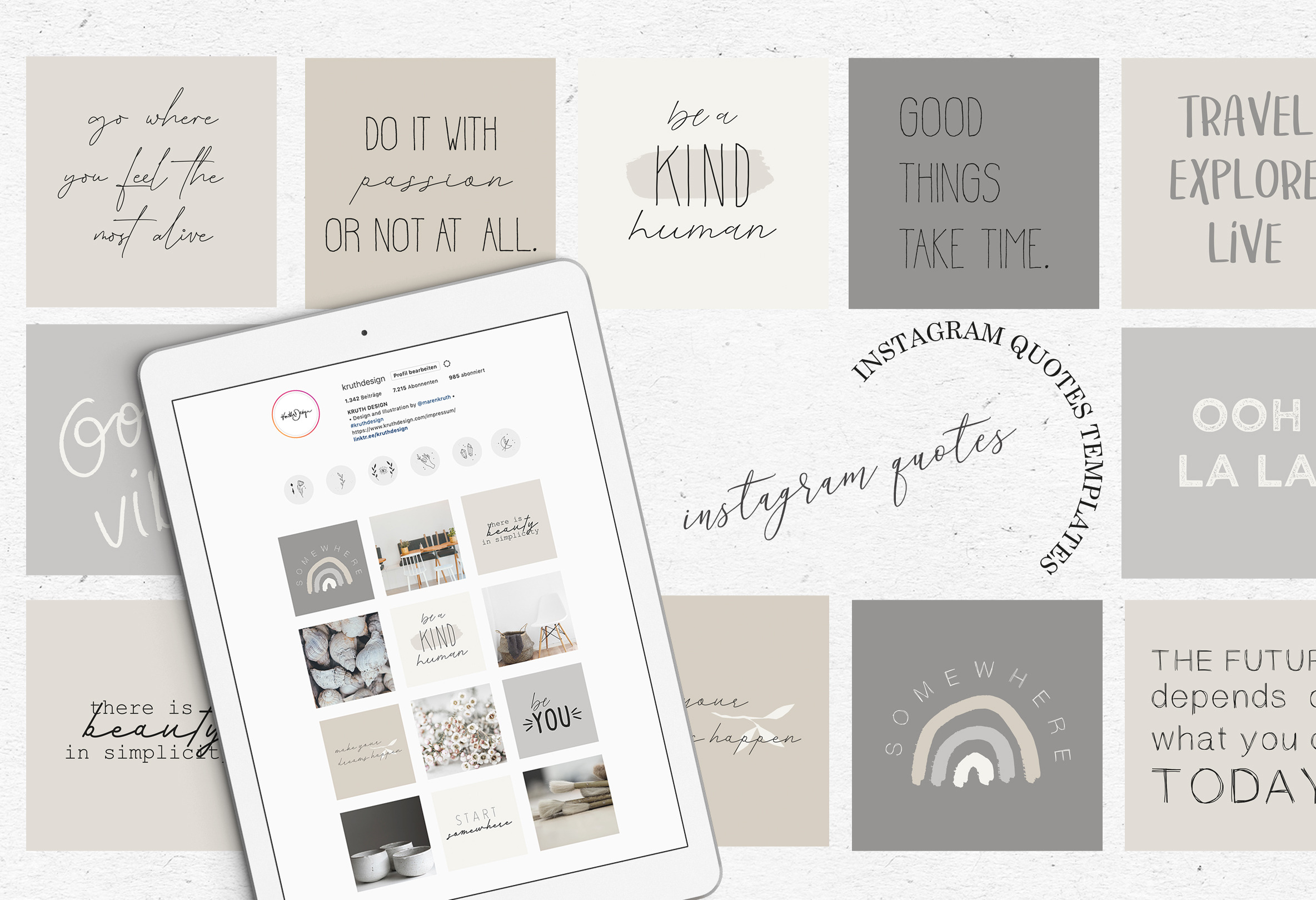 INSTAGRAM FEED QUOTES / GREY, a Social Media Template by KruthDesign