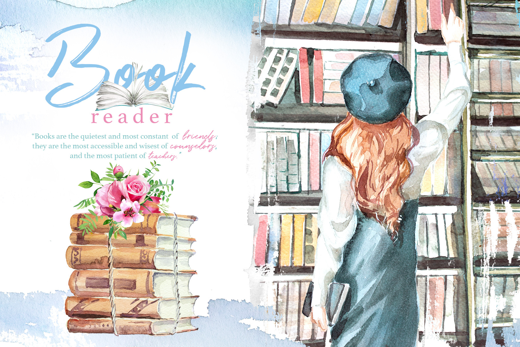 Watercolor Book Reader Clipart Set, a Decorative Illustration by ...