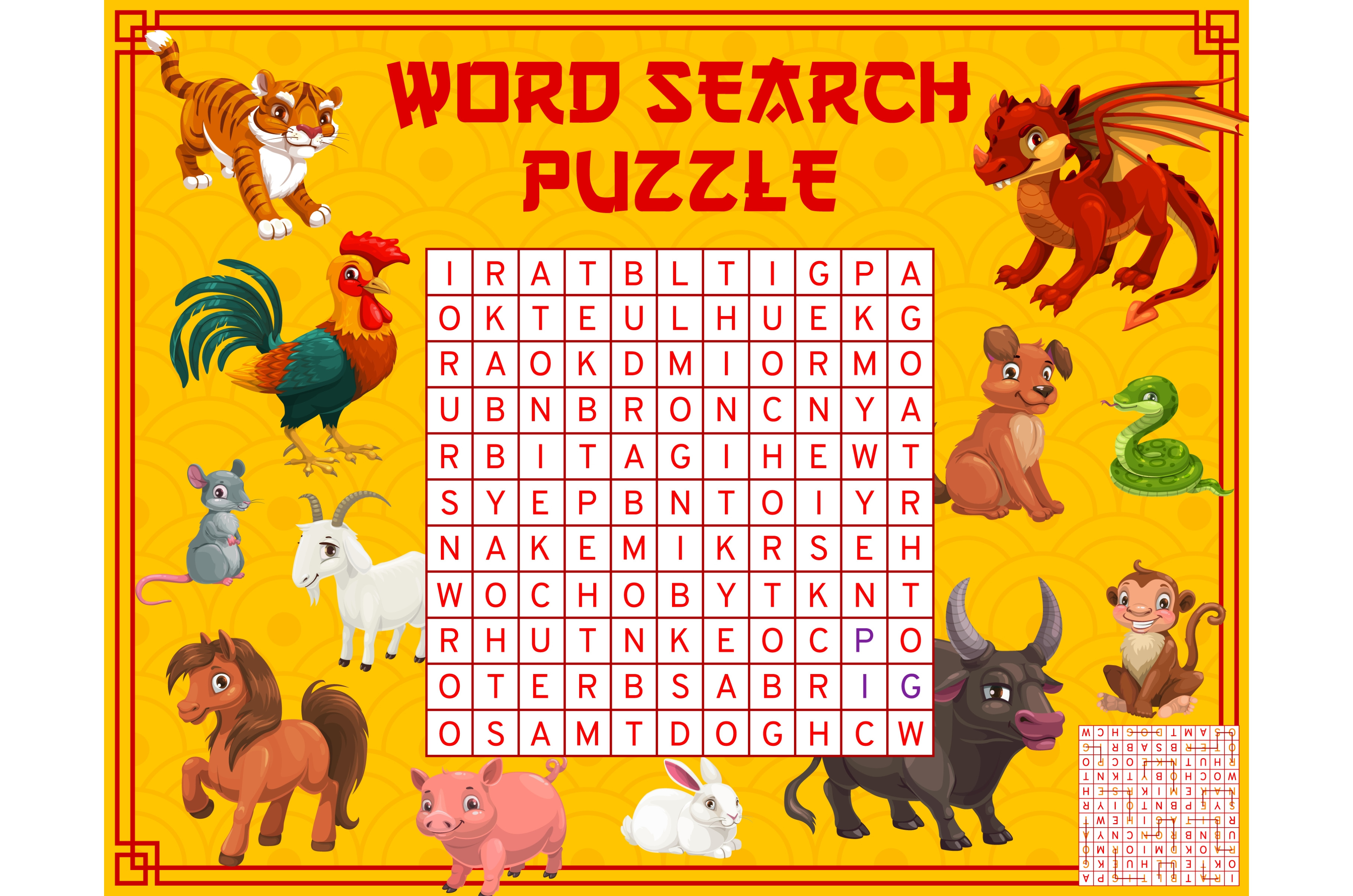 Chinese cartoon animals, word search, an Animal Illustration by Vector ...