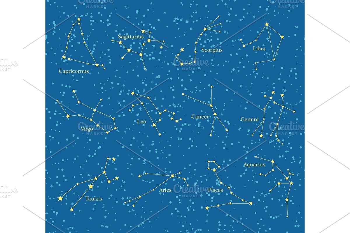Night Sky with Constellations Map, an Illustration by robuart