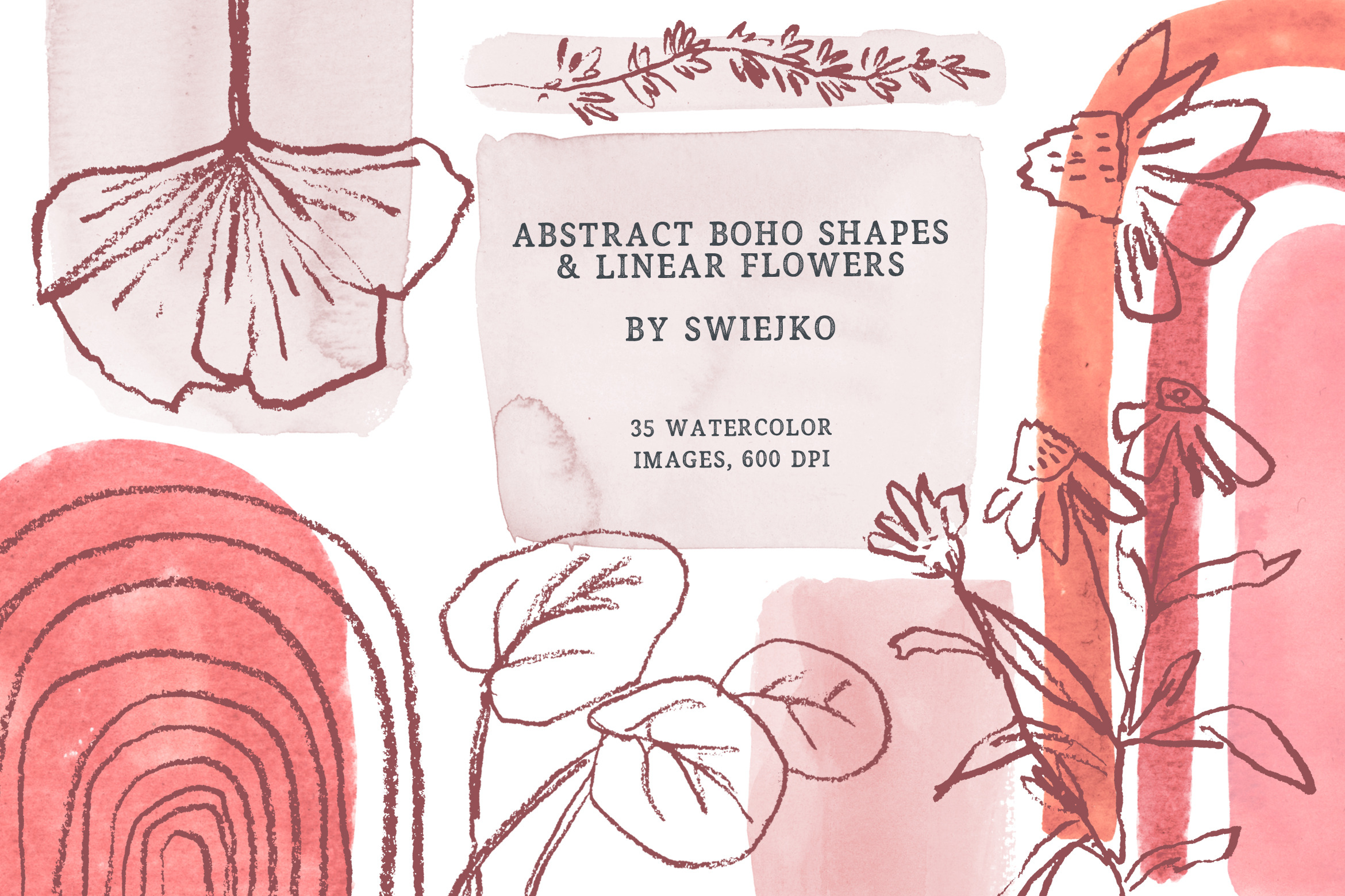 Boho clipart, modern linear flowers, a Texture Illustration by swiejko