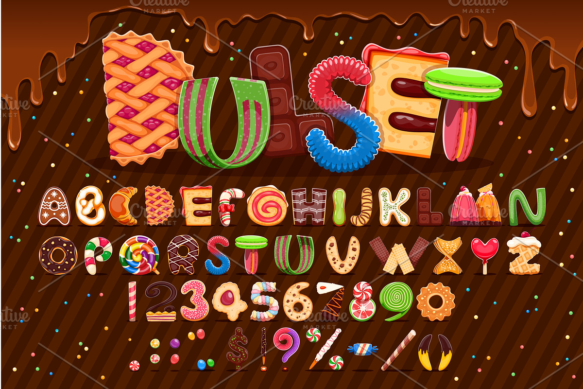 Dessert font alphabet, candy, an Object Illustration by Vector Tradition