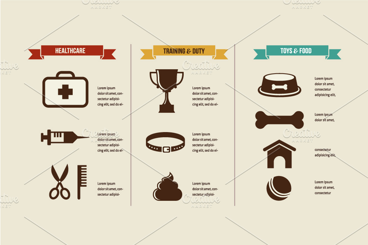 Dogs infographic & icon set, a Food Illustration by Marish