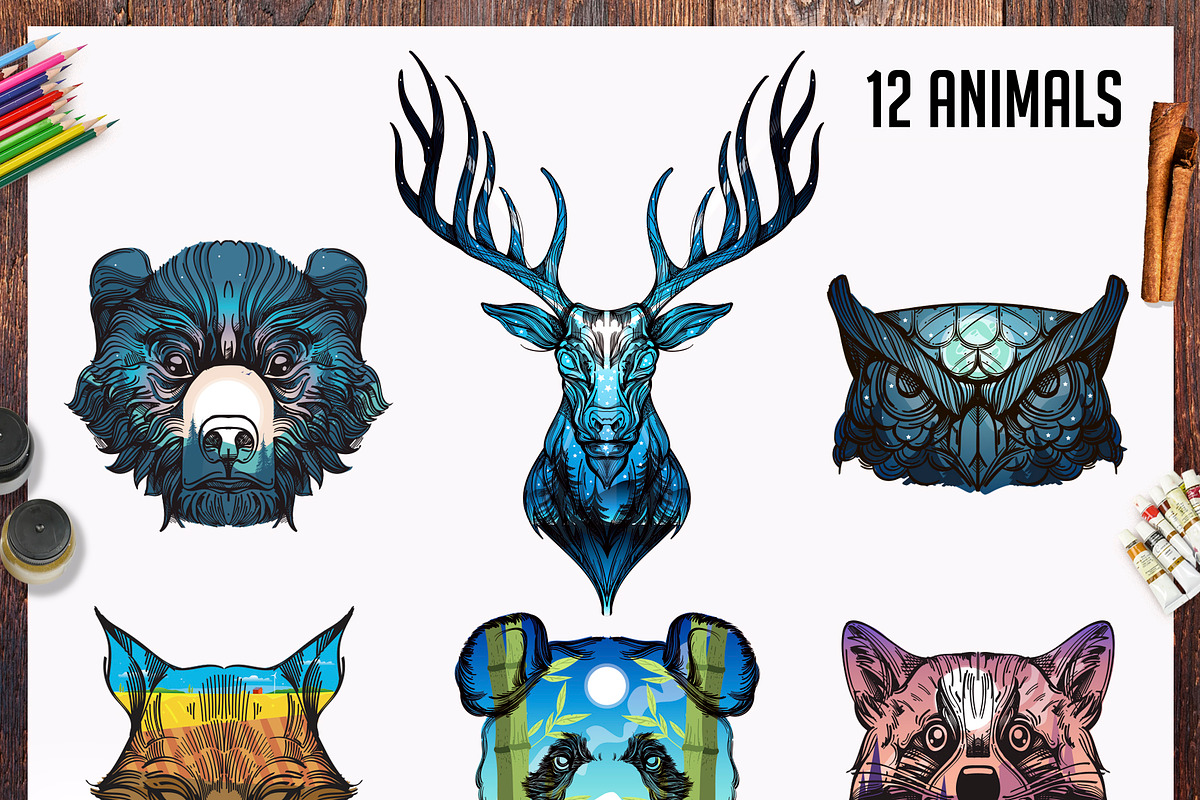 12 totemic animals, an Animal Illustration by It's Time to Designs