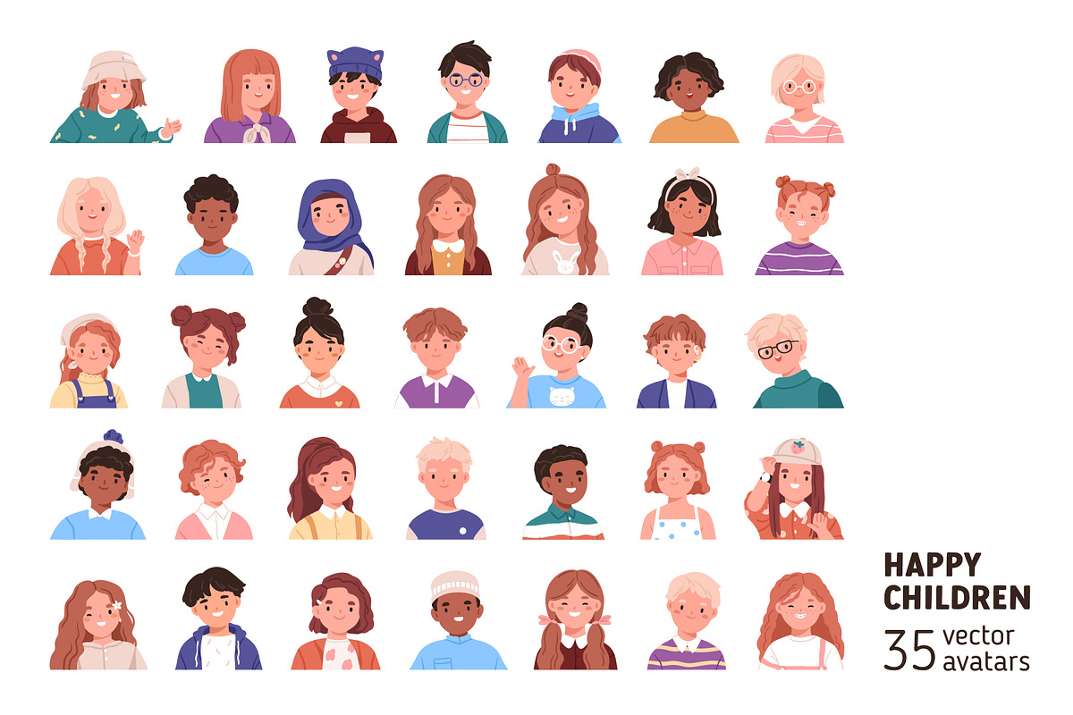 Happy kid avatars. Cute children set, a Person Illustration by Good Studio
