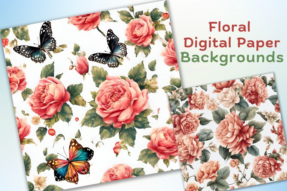 Floral Digital Paper Backgrounds, a Graphic by Catchy Ideaz