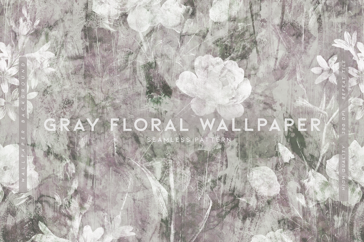 Gray Floral Wallpaper, a Wallpaper Graphic by MalyskaStudio