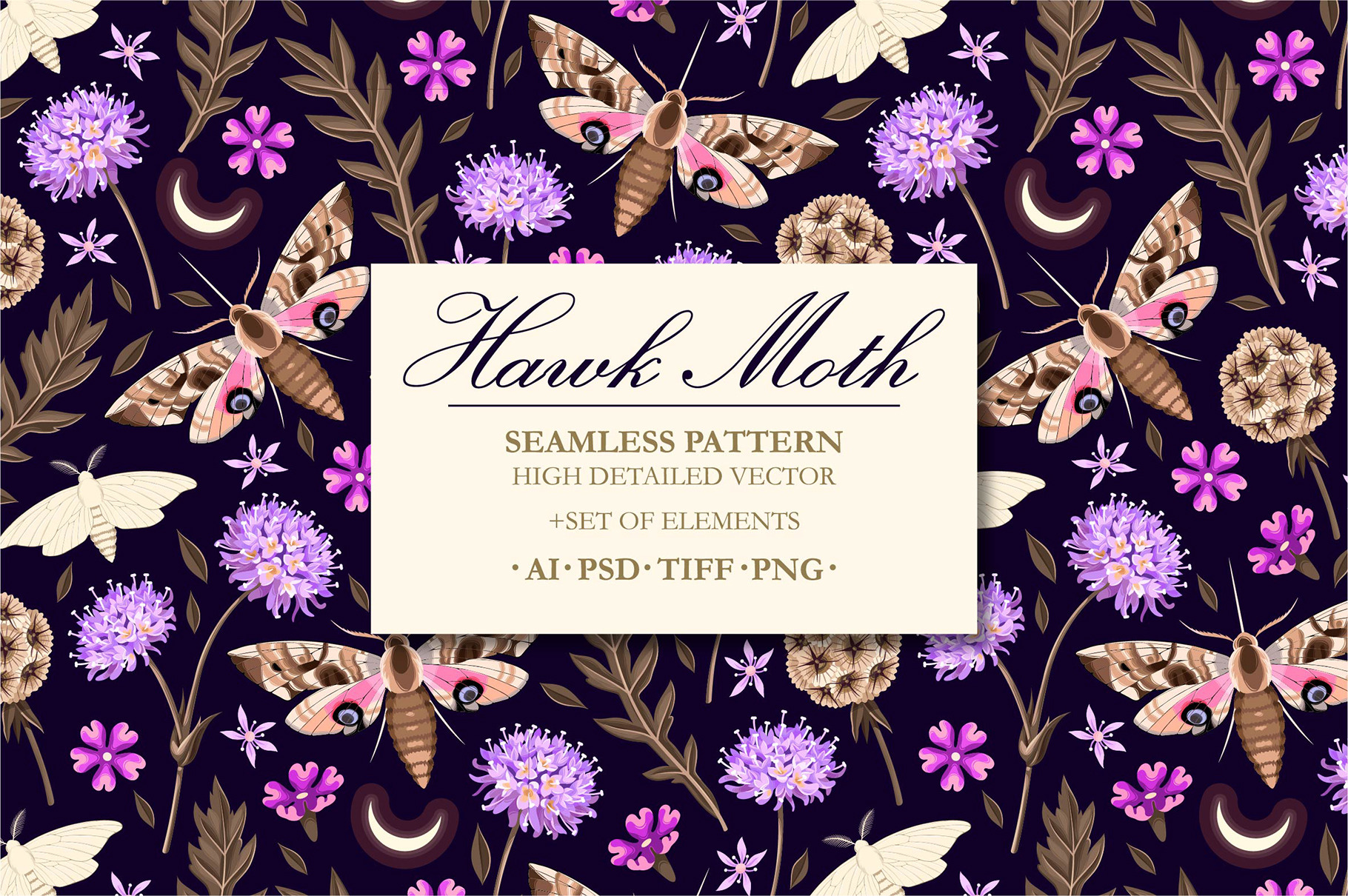 Hawk Moth Pattern, a Pattern Graphic by GreyLilac
