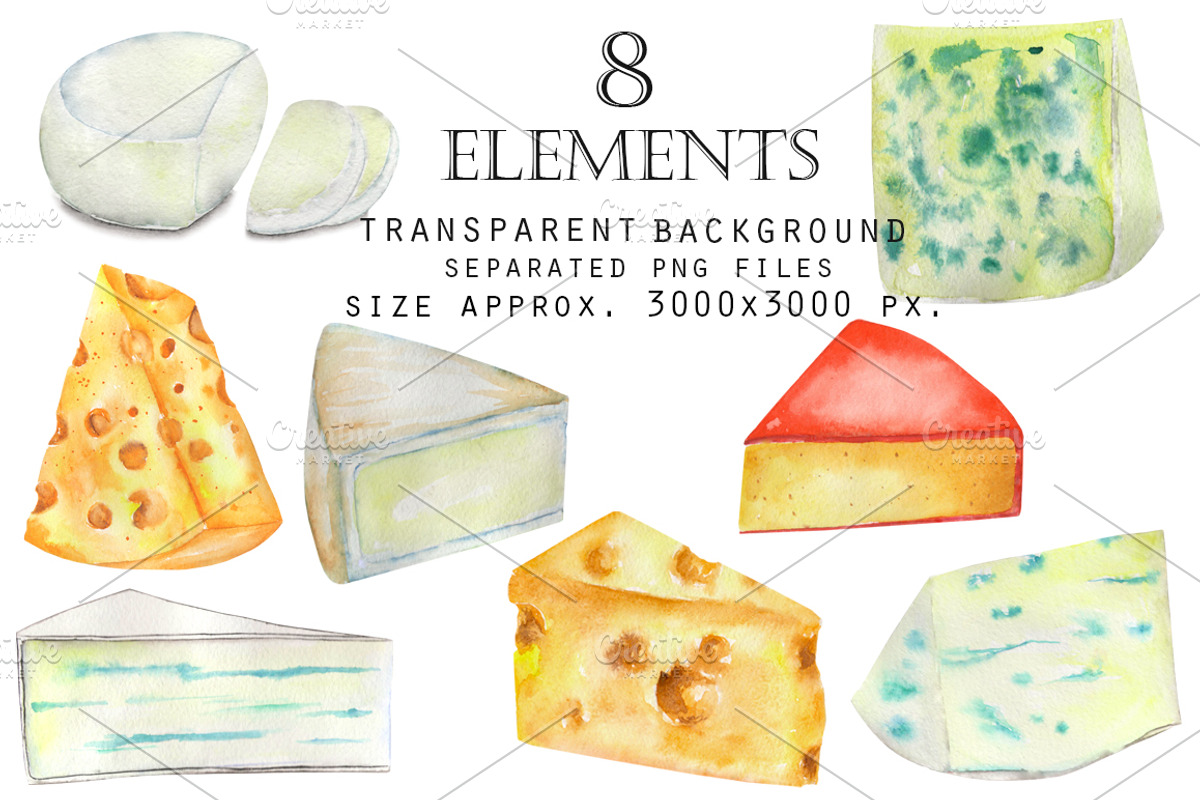 Cheese. Watercolor clip art., a Food Illustration by Skliarova