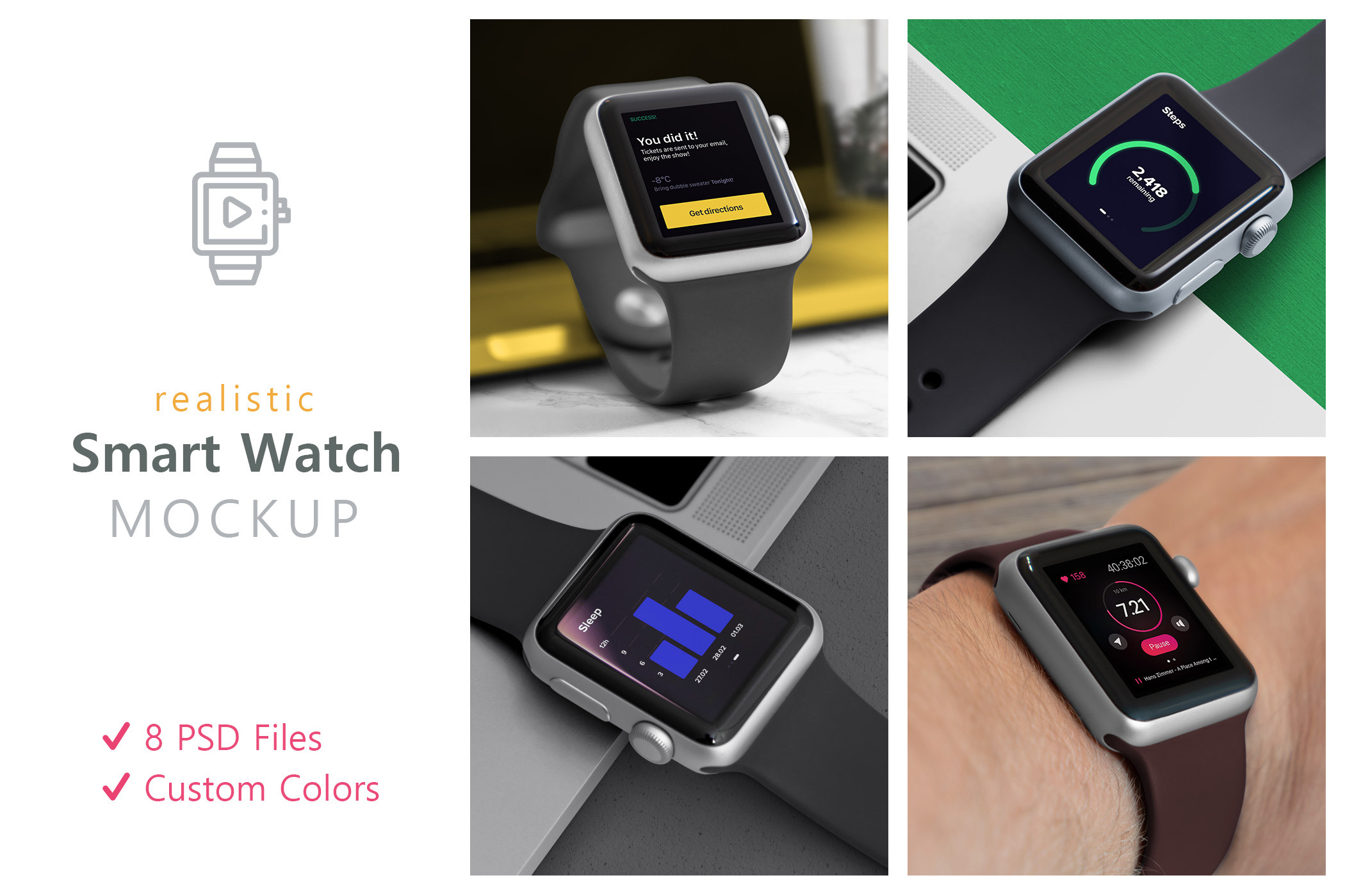 Realistic Smart Watch Mockups, a Wearable Device Mockup by h3design