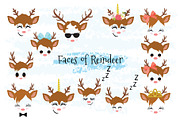 Reindeer Faces clip art set 1, an Animal Illustration by Rasveta