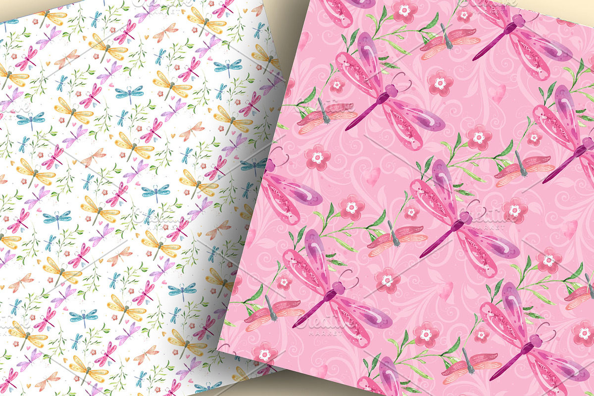 Dragonflies digital paper pack, a Pattern Graphic by designloverstudio
