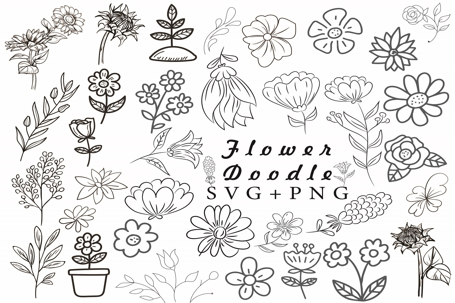 Flowers doodles clipart