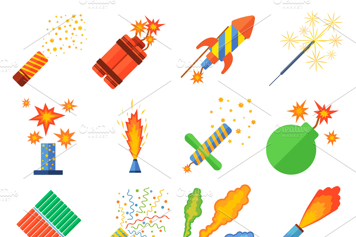 Set of pyrotechnic rockets vector, a Decorative Illustration by KitVector