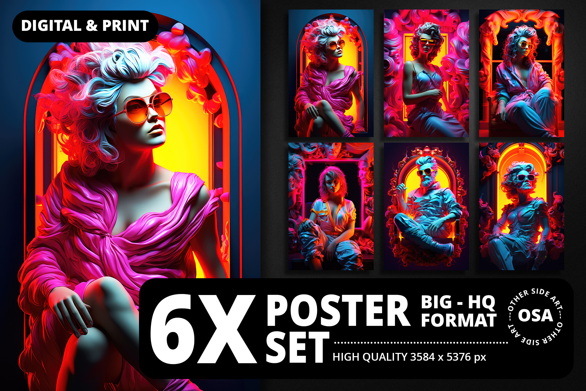 Neon Portrait Poster Design Set, an Object Graphic by Other Side Art