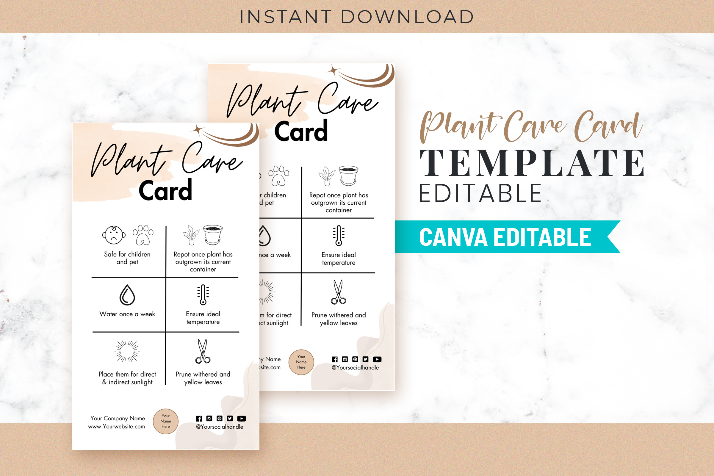 Printable Plant Care Card Template, a Templates & Theme by Snapybiz