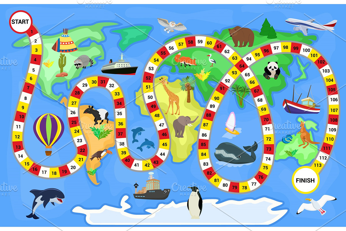 Board game vector gaming map, an Illustration by KitVector