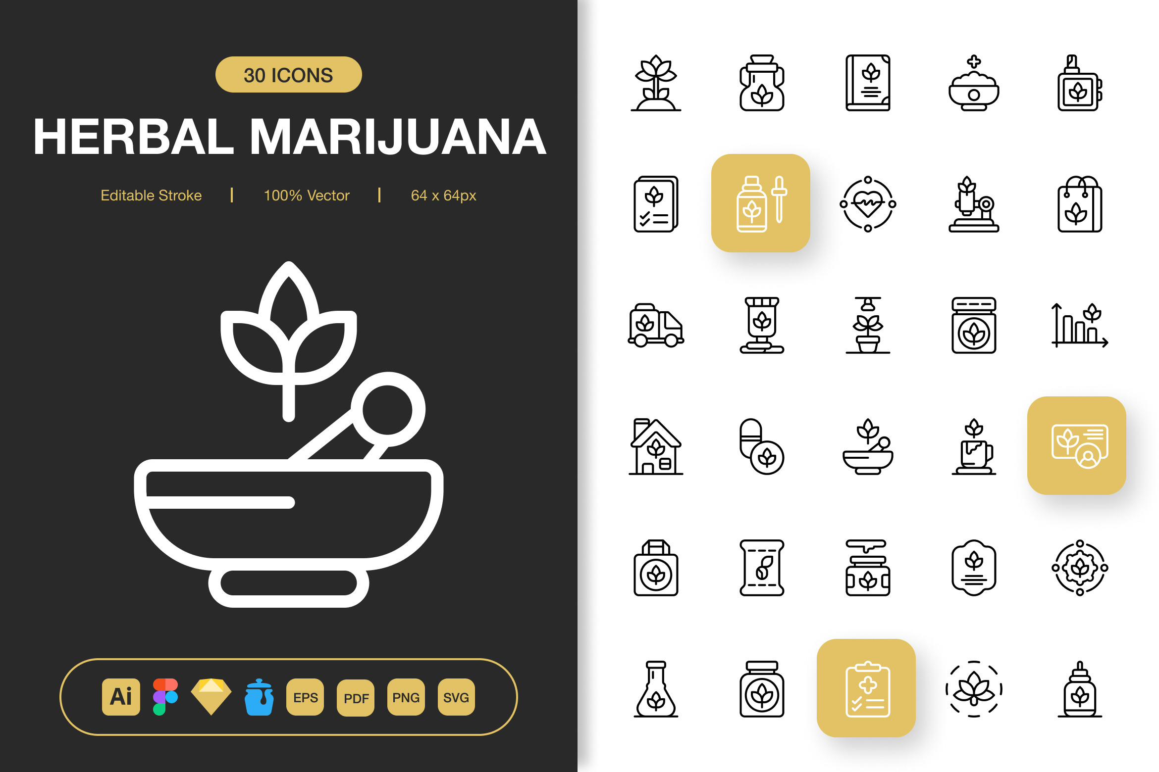 Herbal Marijuana Icons, an Outline Icon by Spacepixel Creative