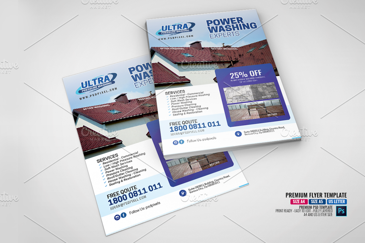 Power Wash Company Flyer, a Flyer Template by PSDPixel
