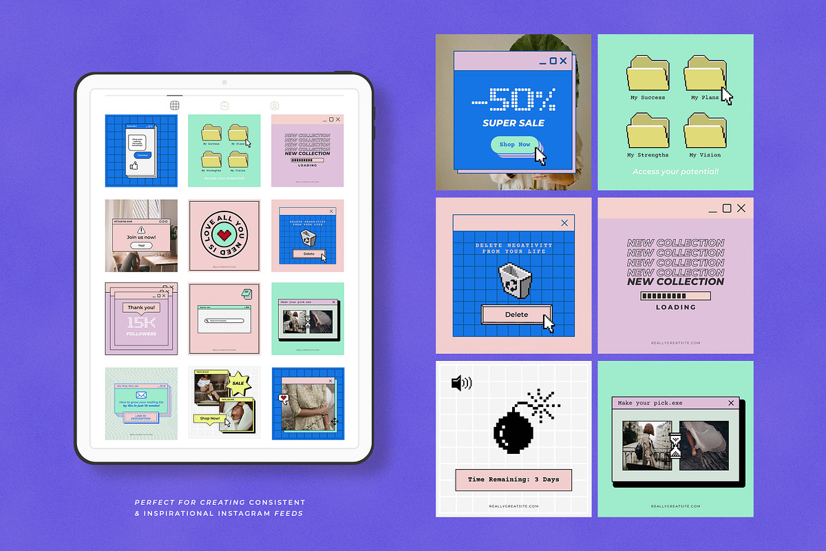 Retro Computer Instagram Templates, a Social Media Template by AndrewPixel