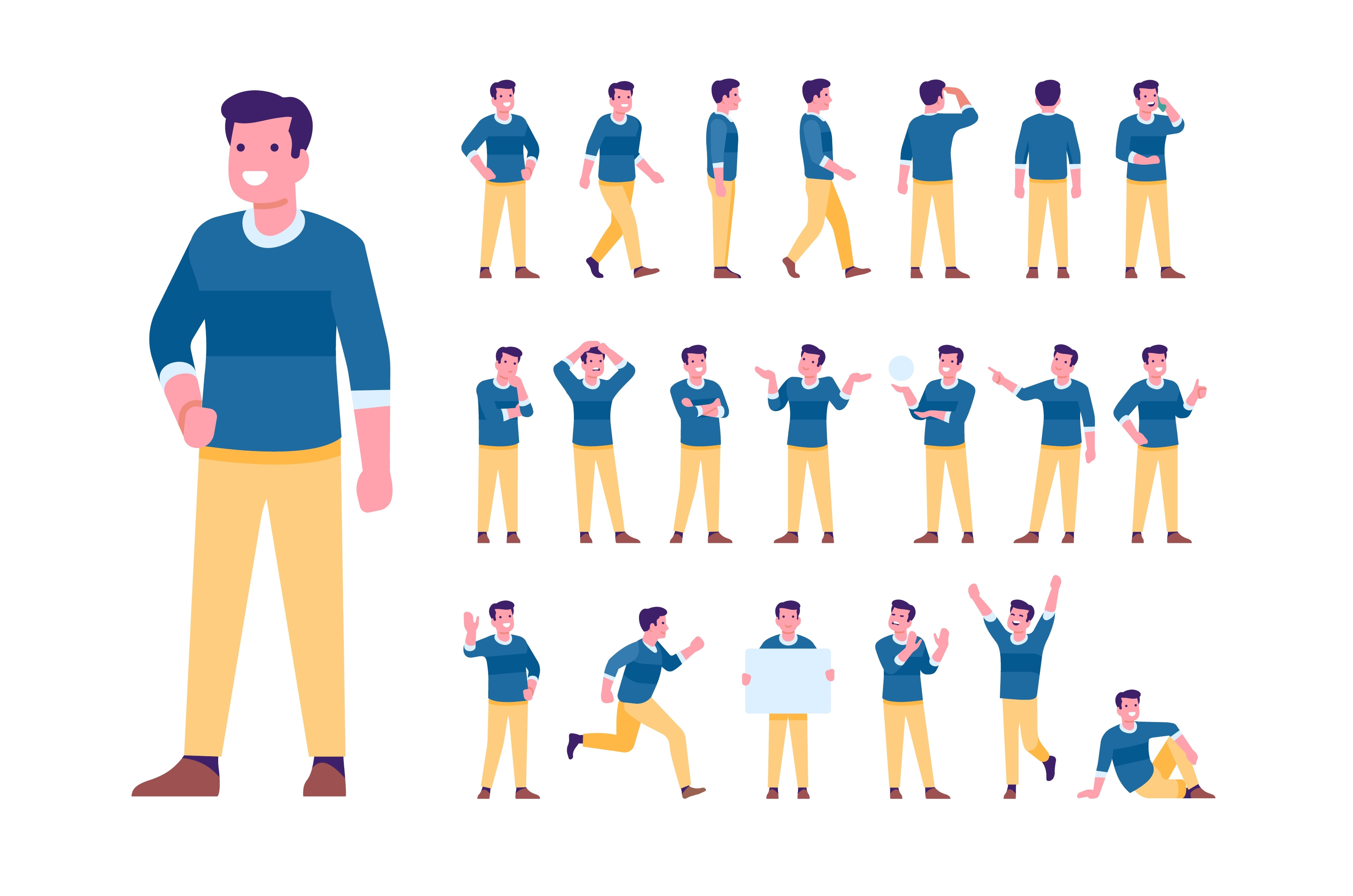 Cartoon male character poses. Guy | People Illustrations ~ Creative Market