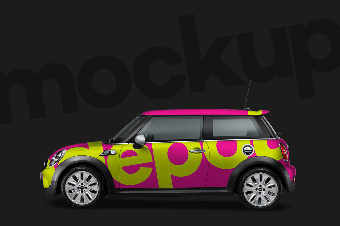 4K Mini Cooper Wrap PSD Mockup, an Advertising Mockup by mockupdepot
