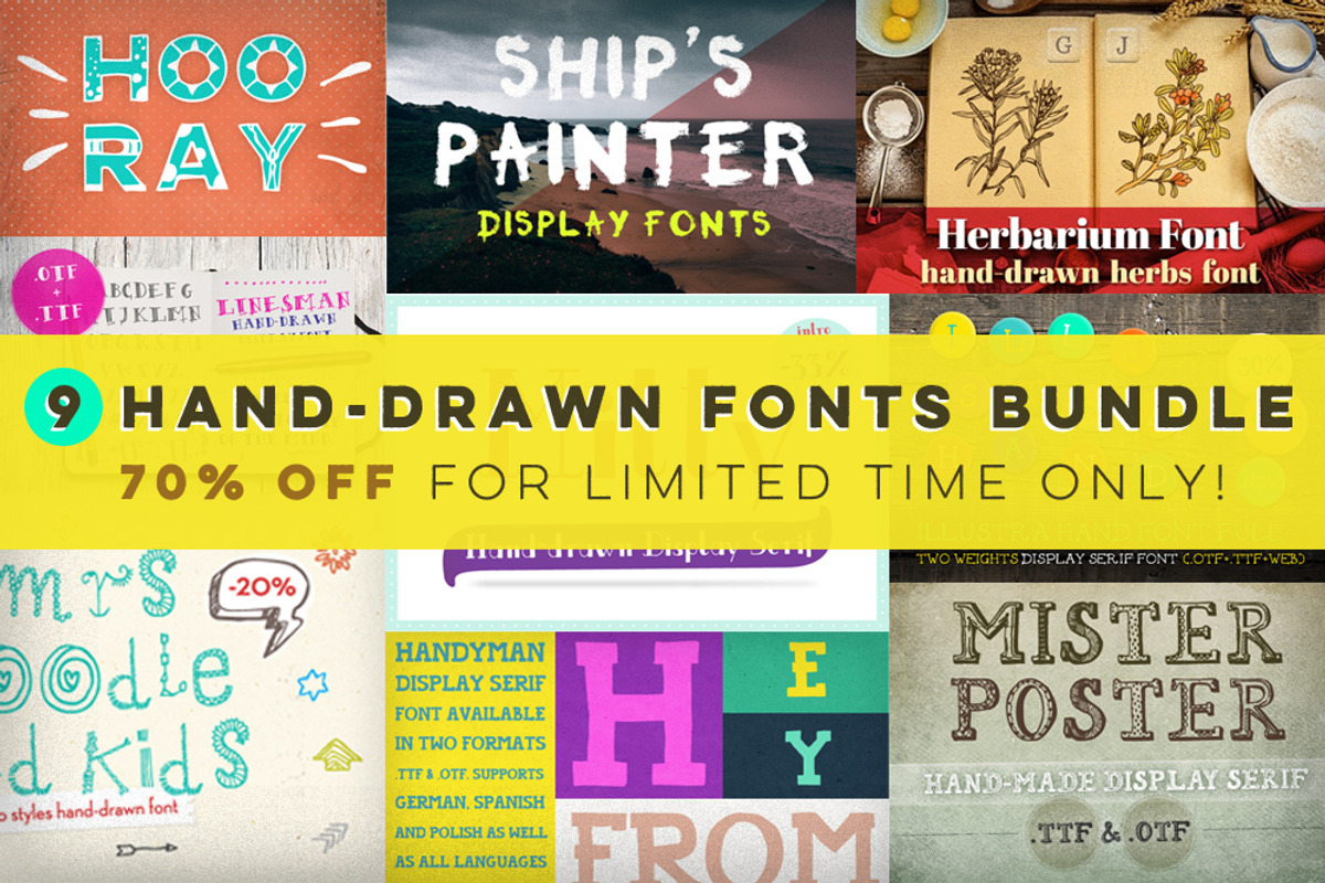 [-70%] 9 Hand-drawn Fonts Bundle, a Font by Frisk Shop
