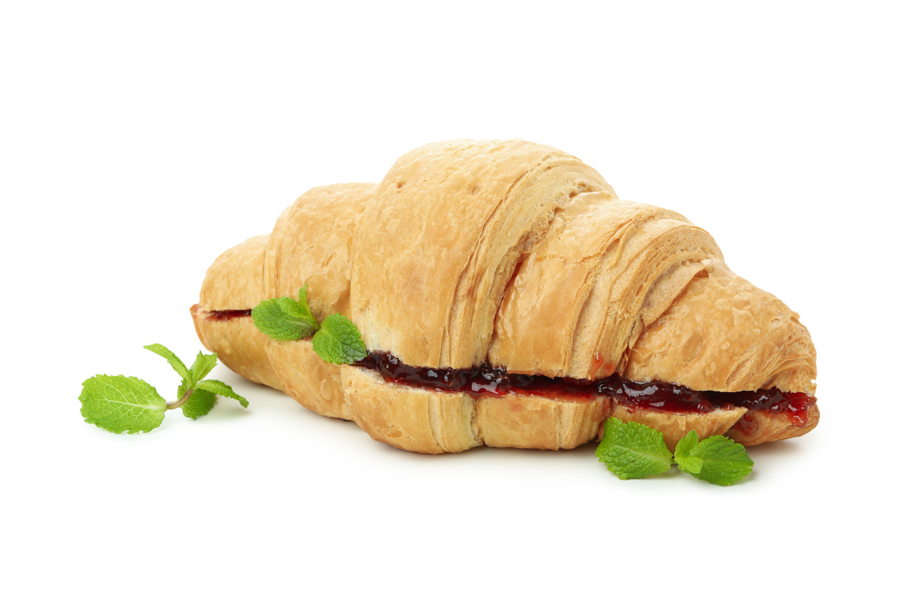 Croissant with raspberry jam, isolated on white background, a Food ...