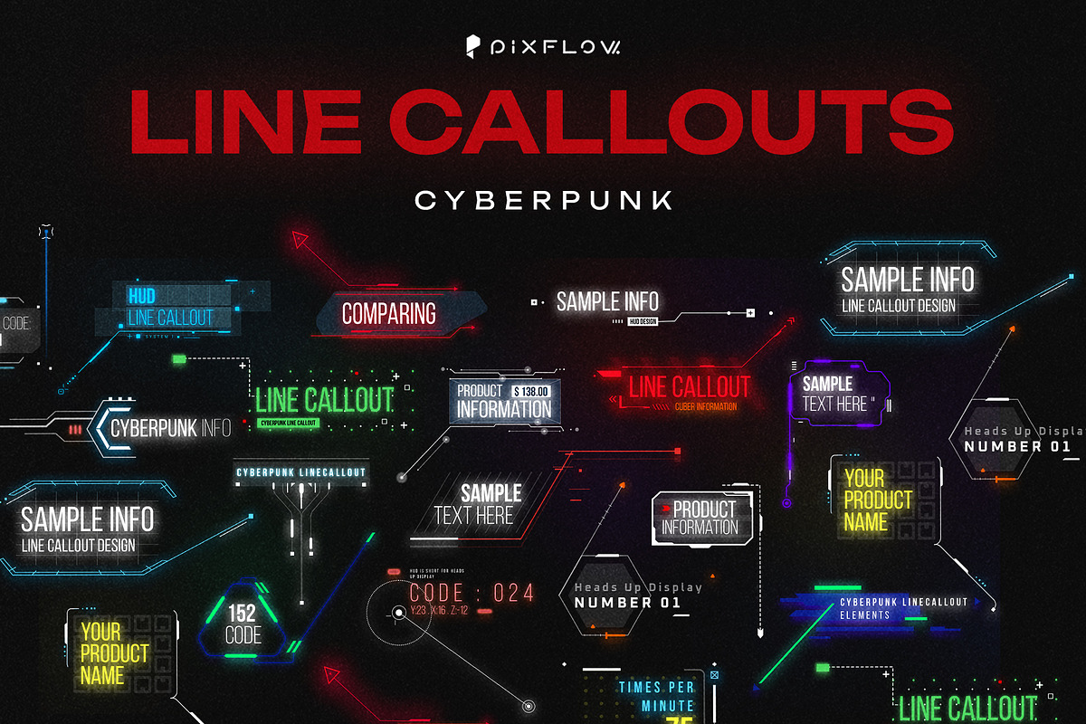 Cyberpunk Line Callouts, an Object Graphic by Pixflow