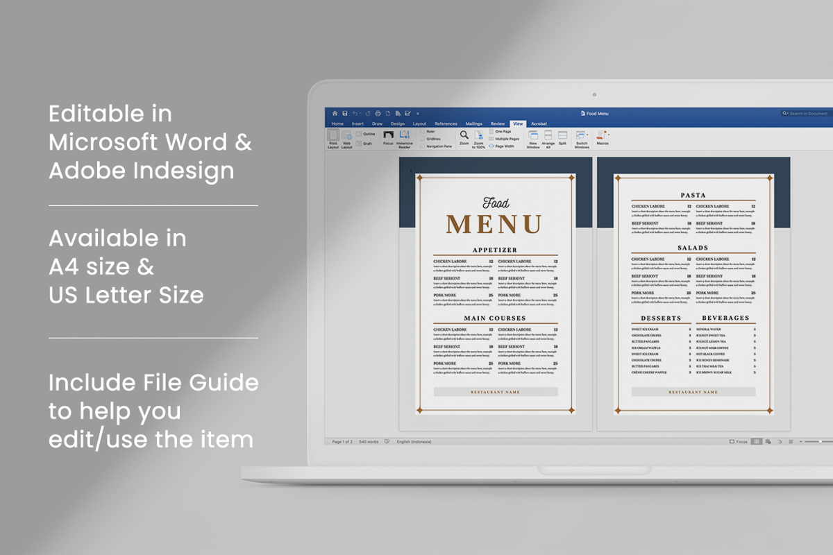 Food Menu | MS Word & Indesign, a Flyer Template by Leaflove