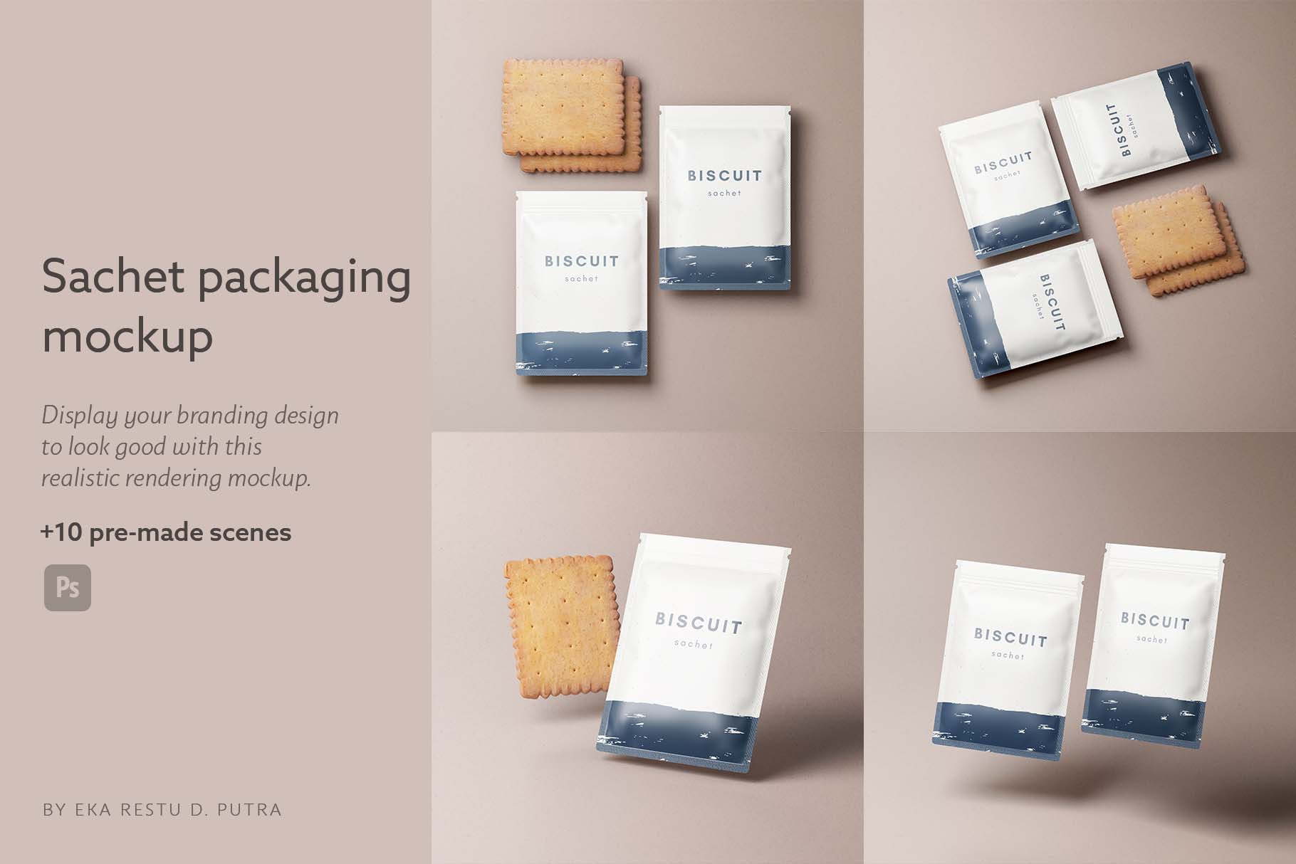 Sachet Packaging Mockup, a Packaging Mockup by Eka Restu D. Putra
