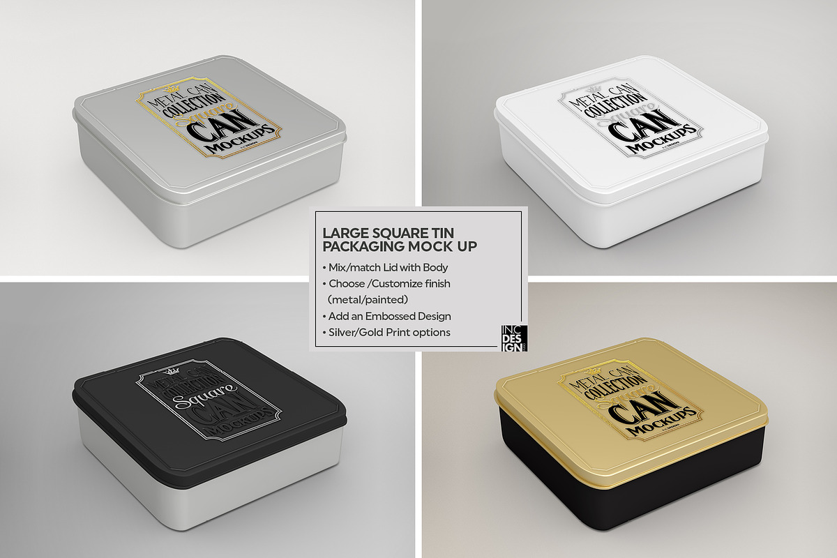 Large Square Tin Packaging Mockup, a Cups & Container Mockup by INCDesign
