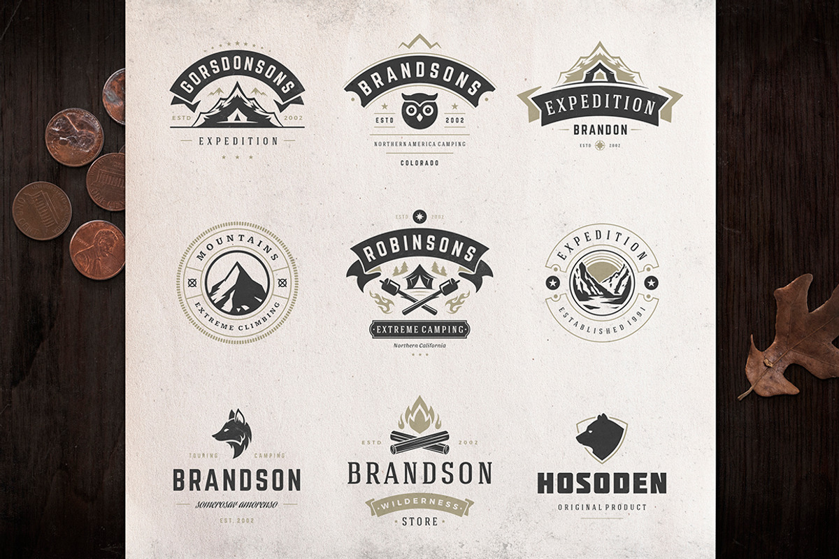 50 Outdoor logos and badges, a Branding & Logo Template by Vasya Kobelev