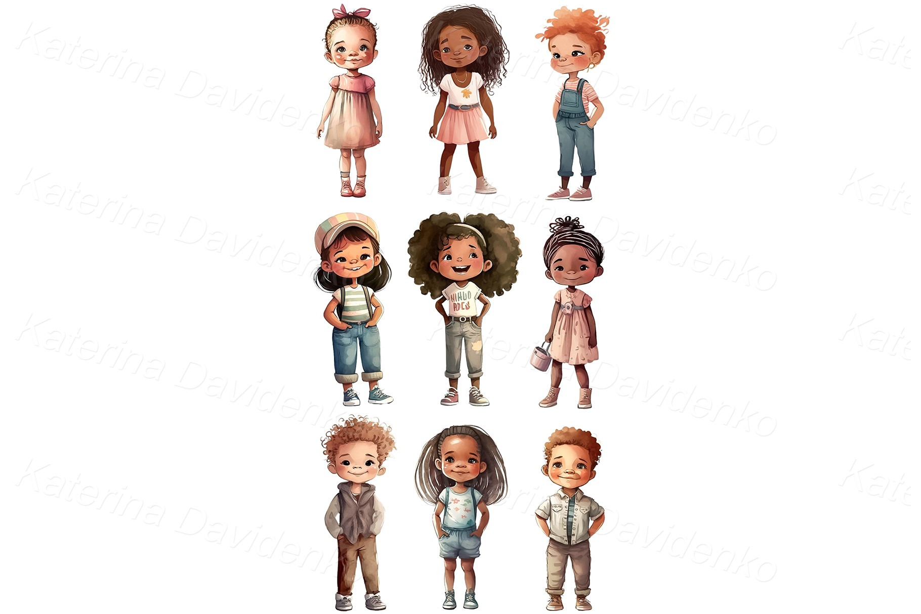 Set of cartoon watercolor kids PNG, a Person Illustration by Bubert Art