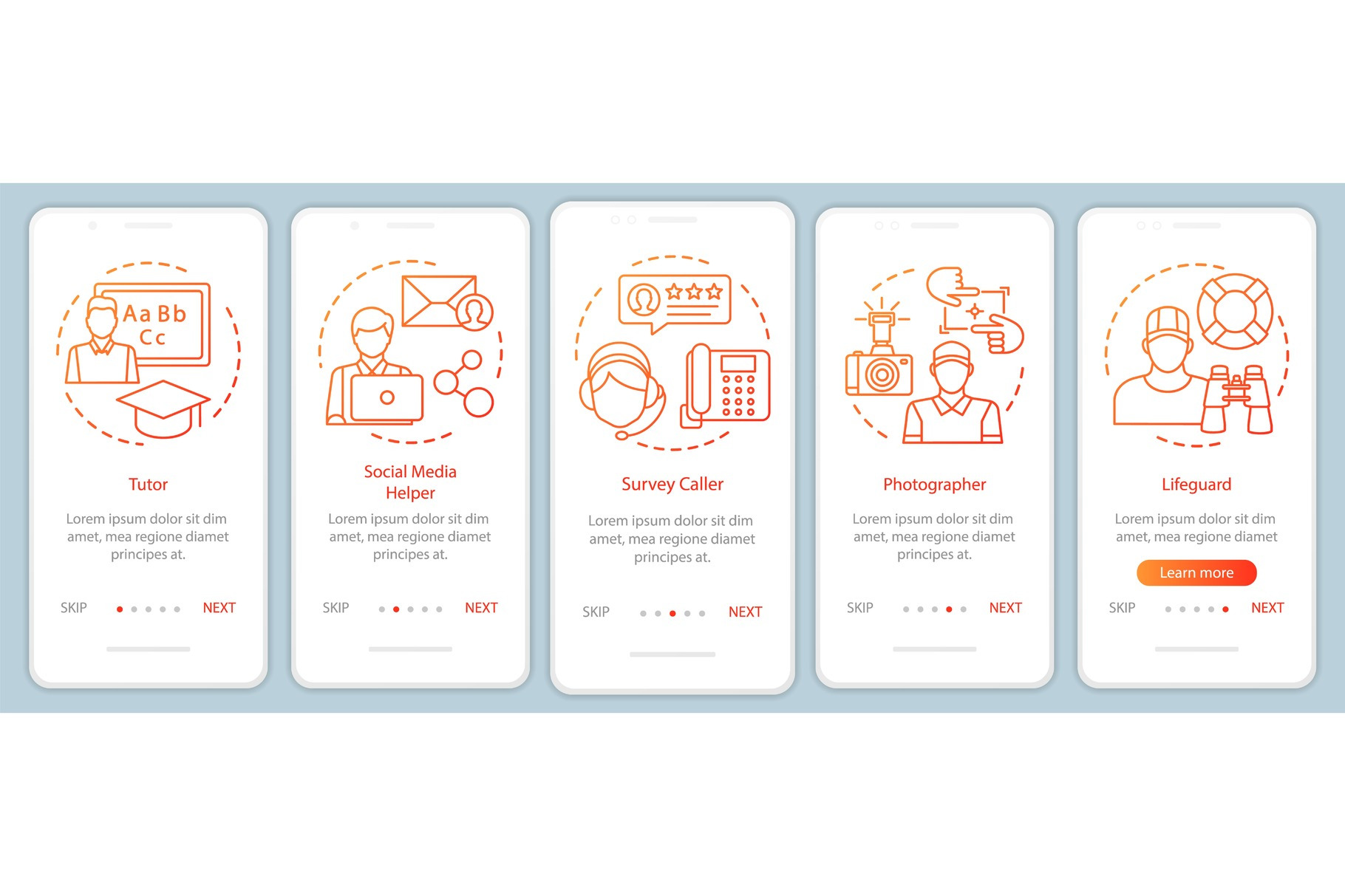 Part-time jobs orange app pages, a Templates & Theme by IMG visuals icons