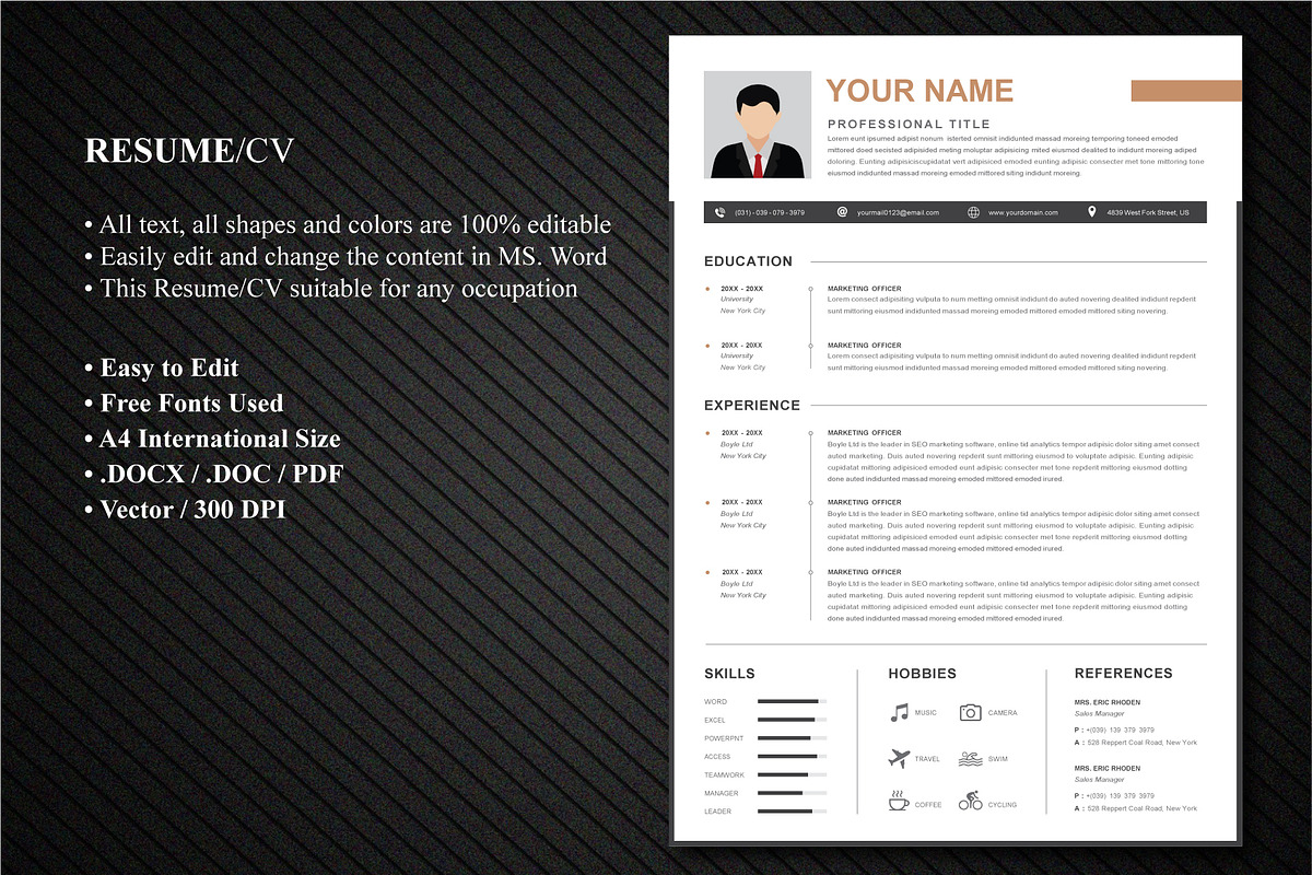 Simple Resume Template | MS Word, a Resume Template by Blue Digital ...